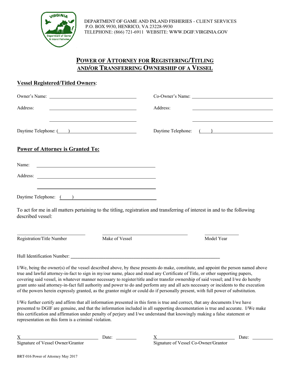 Form BRT-016 - Fill Out, Sign Online and Download Printable PDF ...