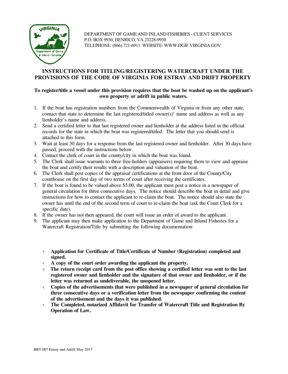 Form BRT-007 - Fill Out, Sign Online and Download Printable PDF ...