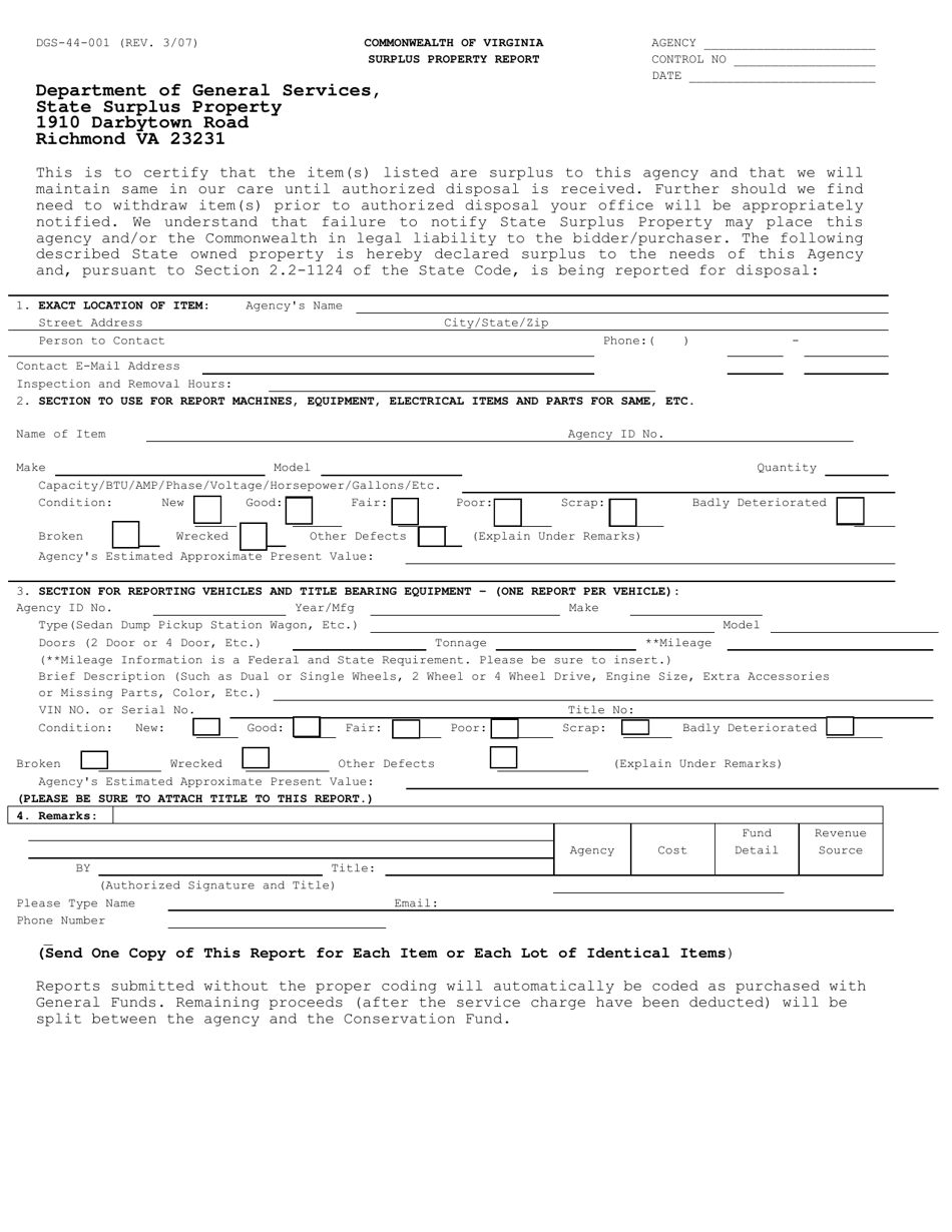 Form DGS-44-001 - Fill Out, Sign Online and Download Fillable PDF ...