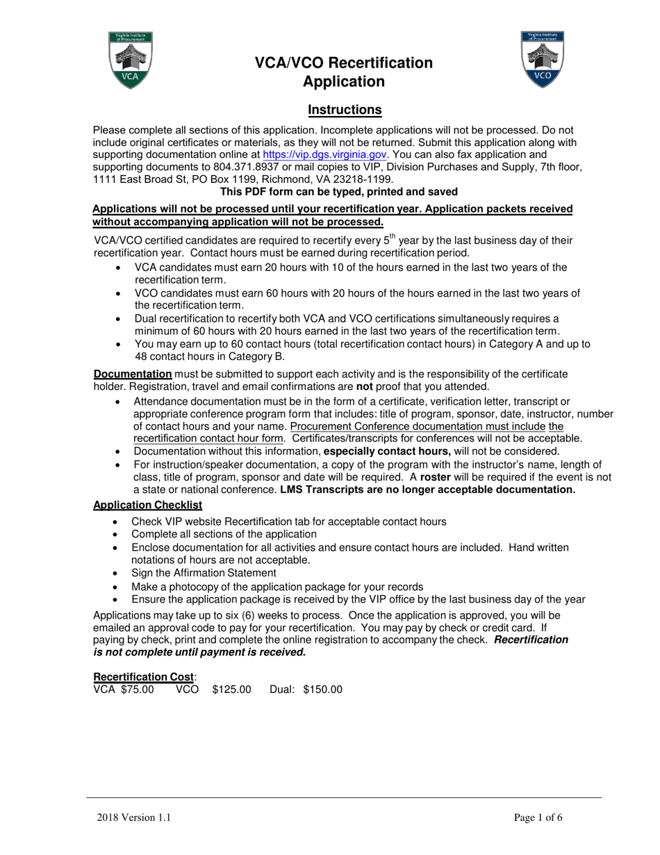 Virginia Vca/Vco Recertification Application Form - Fill Out, Sign ...
