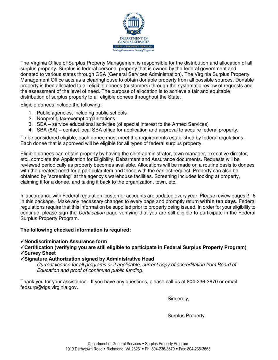 Virginia Surplus Property - Eligibility Update Form - Fill Out, Sign ...