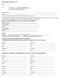 Virginia Authorization Signature Form Download Printable PDF ...