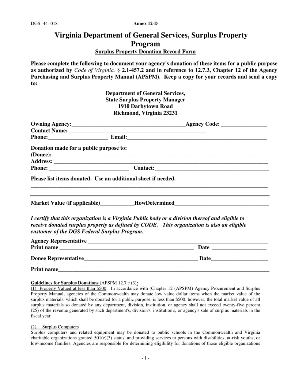 Form DGS-44-018 Annex 12-D - Fill Out, Sign Online and Download ...