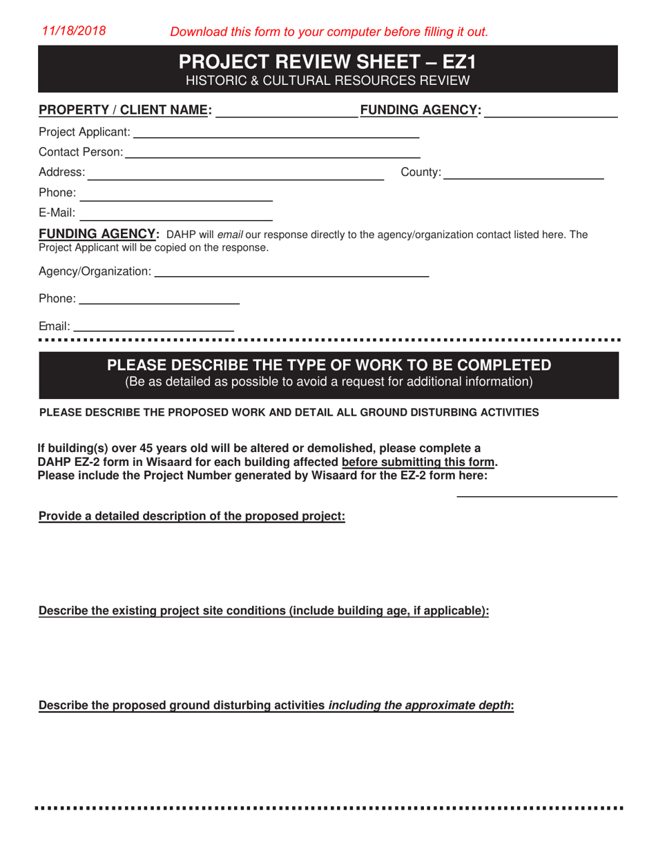 Form EZ-1 - Fill Out, Sign Online and Download Fillable PDF, Washington ...
