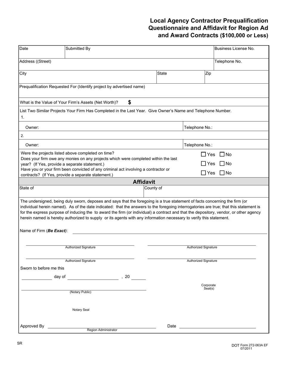 DOT Form 272-063A - Fill Out, Sign Online and Download Printable PDF ...
