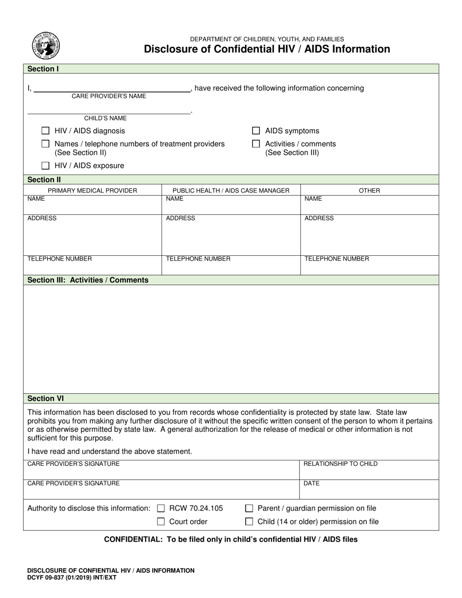 DCYF Form 09-837 - Fill Out, Sign Online and Download Fillable PDF ...