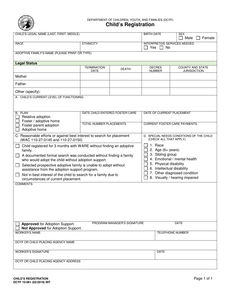 DCYF Form 10-061 - Fill Out, Sign Online and Download Fillable PDF ...