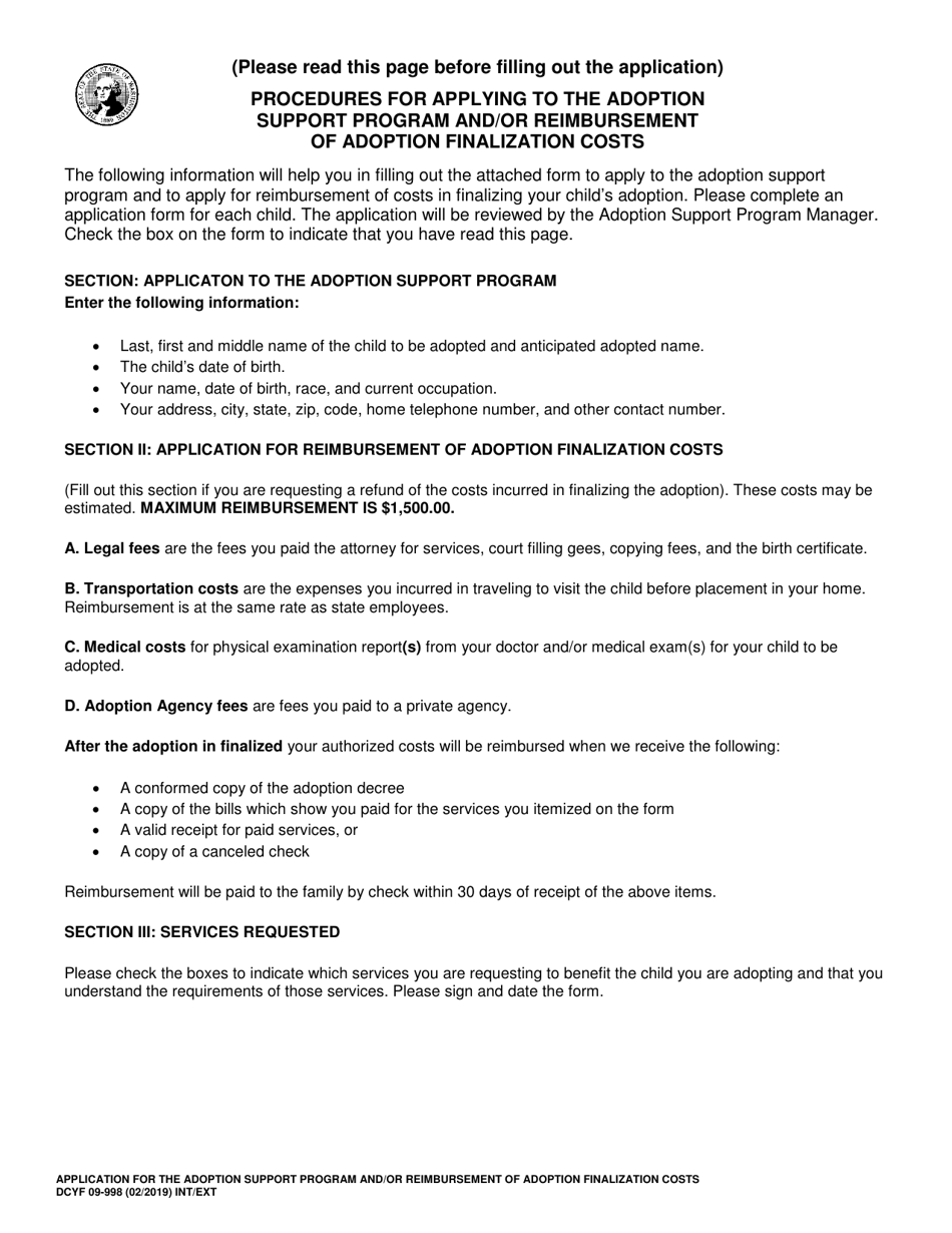 DCYF Form 09-998 - Fill Out, Sign Online and Download Printable PDF ...