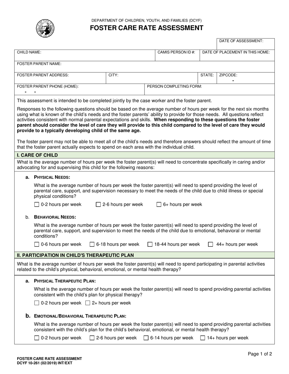 DCYF Form 10-261 - Fill Out, Sign Online and Download Fillable PDF ...