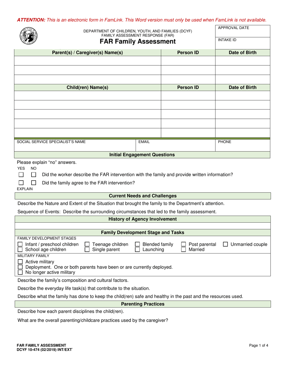 DCYF Form 10-474 - Fill Out, Sign Online and Download Fillable PDF ...