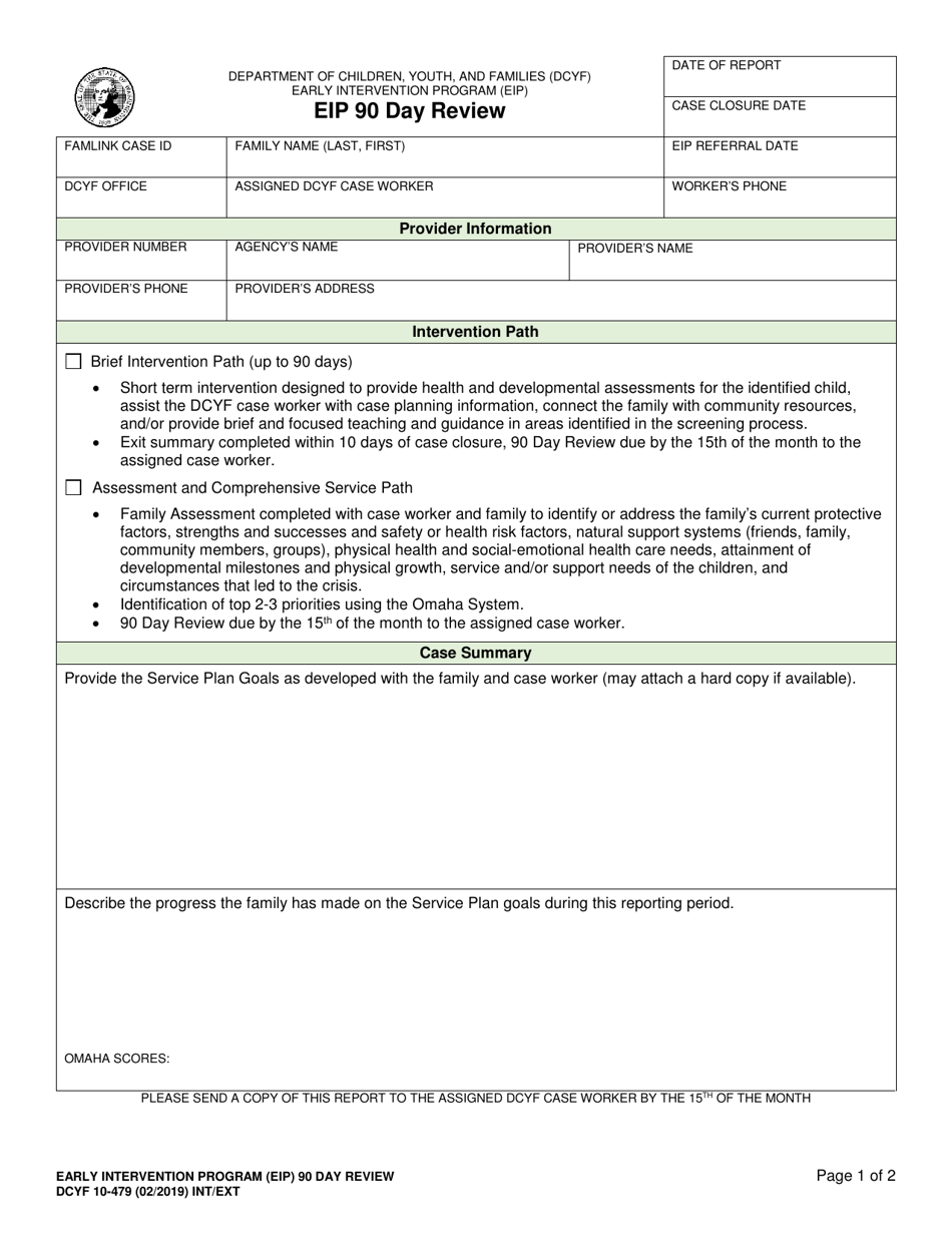 DCYF Form 10-479 Download Fillable PDF or Fill Online Early ...