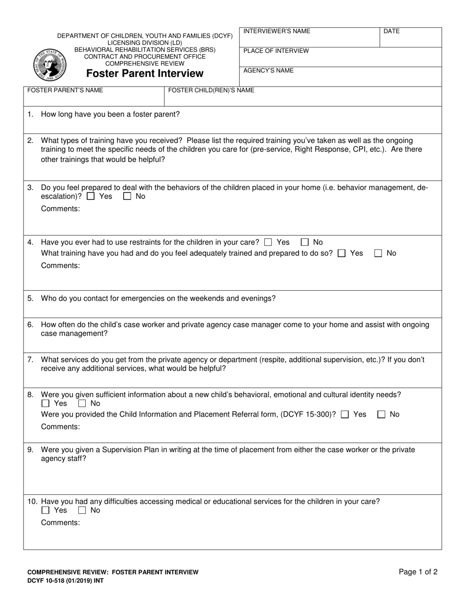 DCYF Form 10-518 - Fill Out, Sign Online and Download Fillable PDF ...