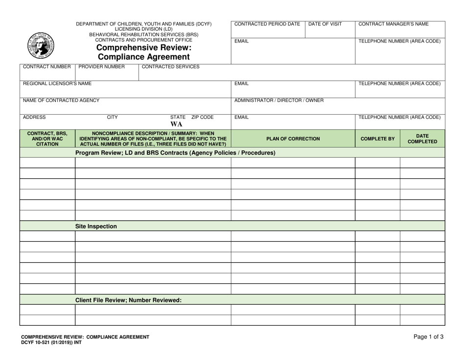 DCYF Form 10-521 - Fill Out, Sign Online and Download Fillable PDF ...