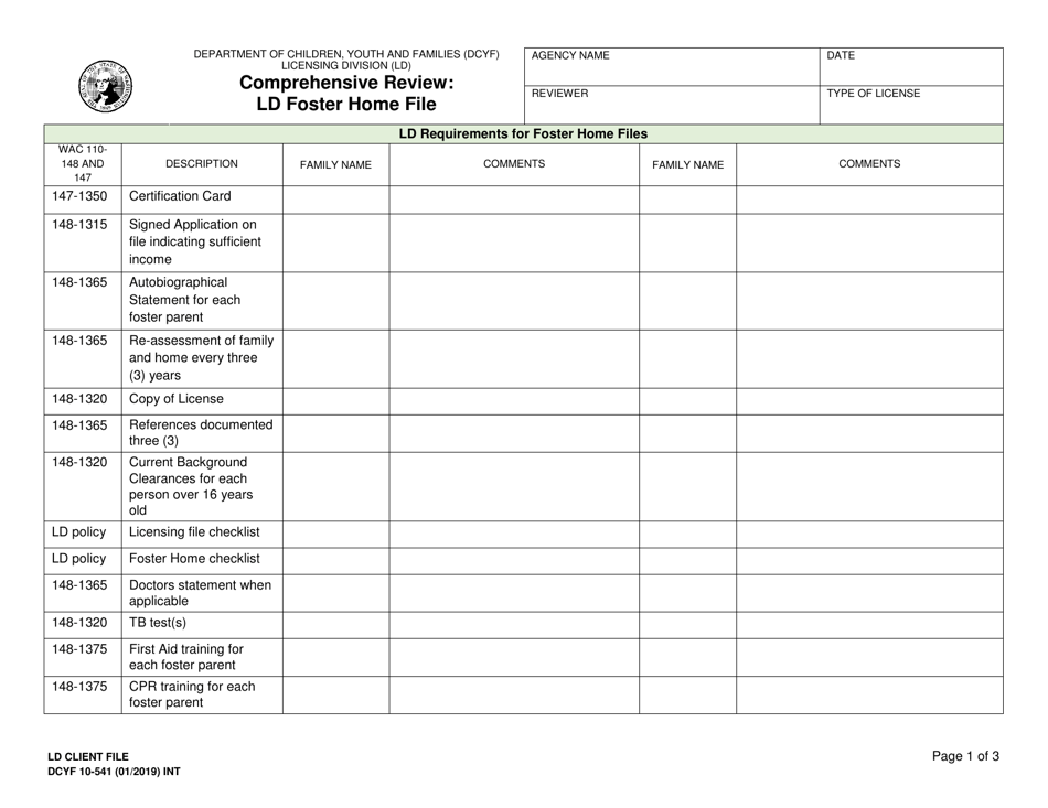 DCYF Form 10-541 - Fill Out, Sign Online and Download Fillable PDF ...