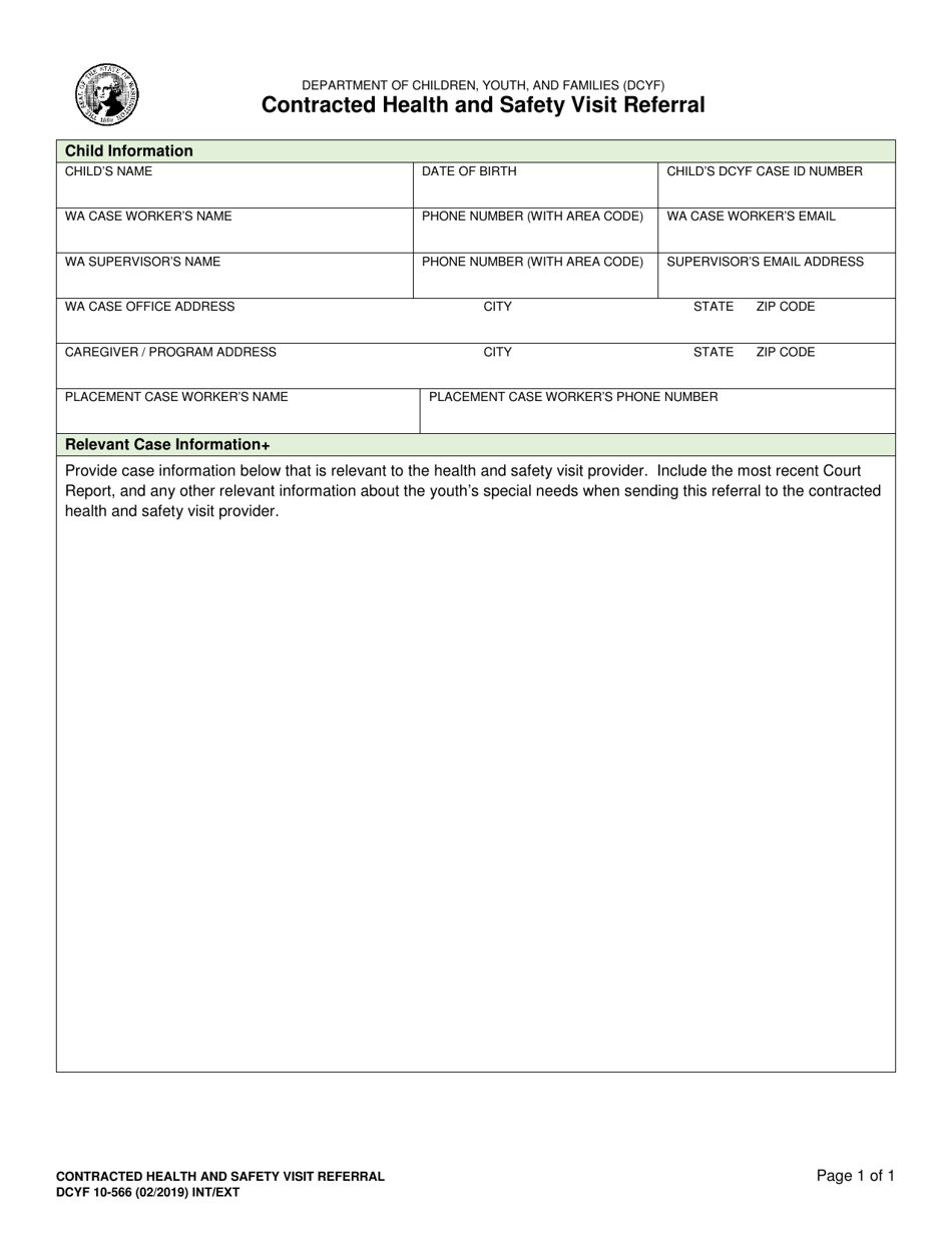 DCYF Form 10-566 - Fill Out, Sign Online and Download Fillable PDF ...