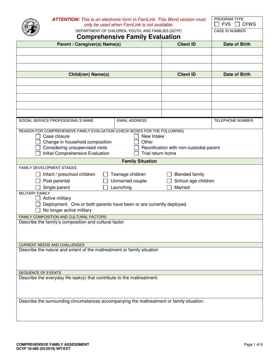 DCYF Form 10-480 Download Printable PDF or Fill Online Comprehensive ...