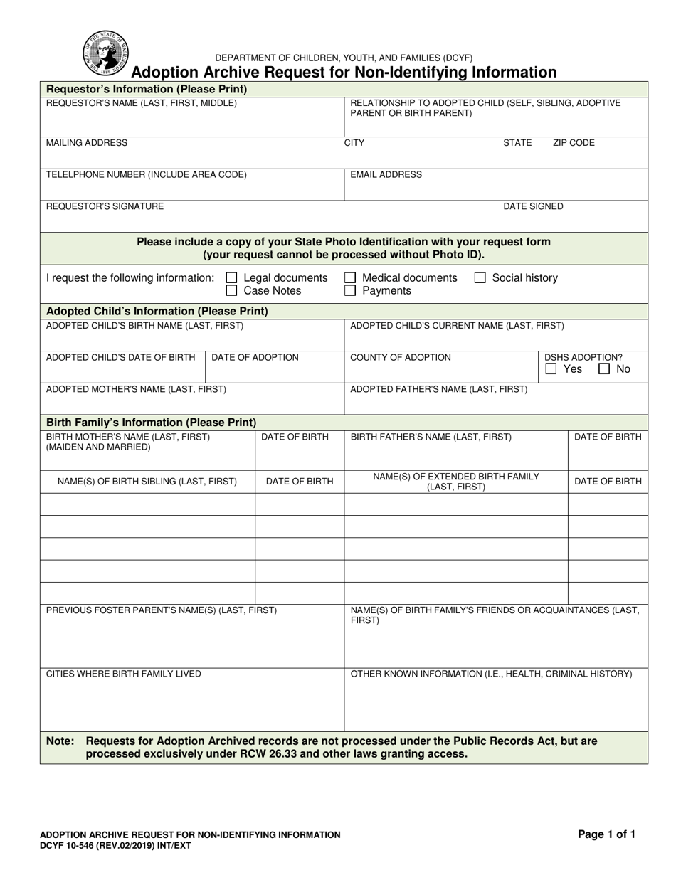 DCYF Form 10-546 - Fill Out, Sign Online and Download Fillable PDF ...
