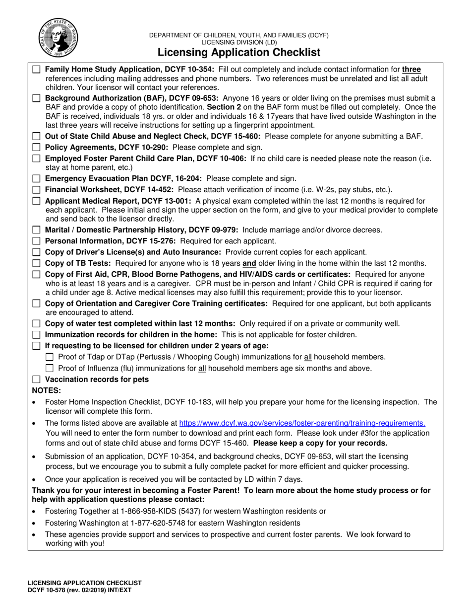 DCYF Form 10-578 - Fill Out, Sign Online and Download Fillable PDF ...