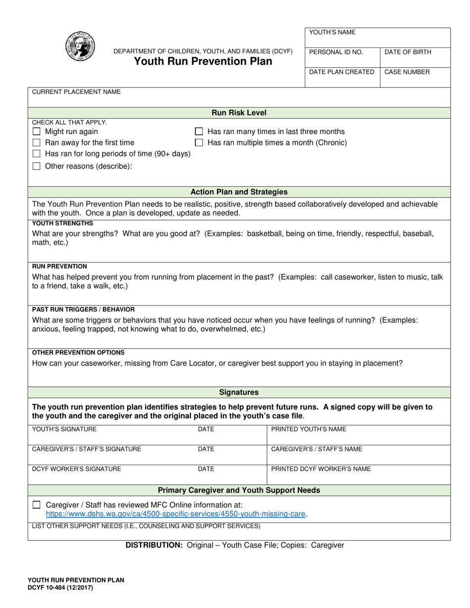 DCYF Form 10-484 - Fill Out, Sign Online and Download Fillable PDF ...