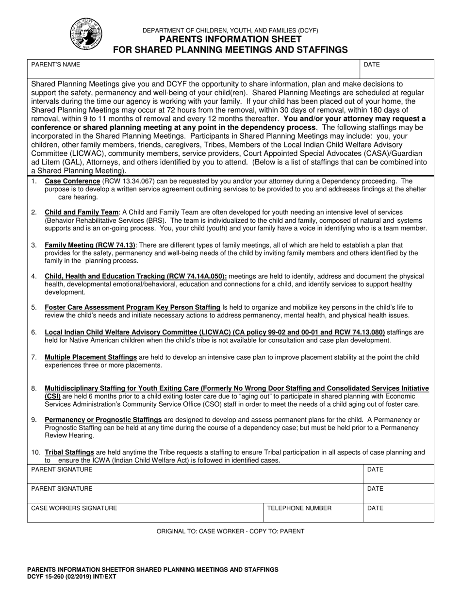 DCYF Form 15-260 - Fill Out, Sign Online and Download Fillable PDF ...