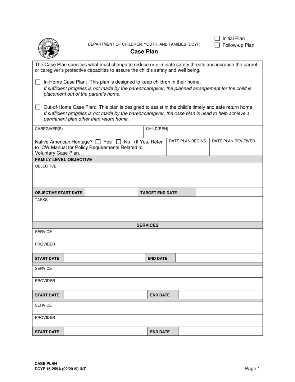 DCYF Form 15-259A Download Fillable PDF or Fill Online Case Plan ...