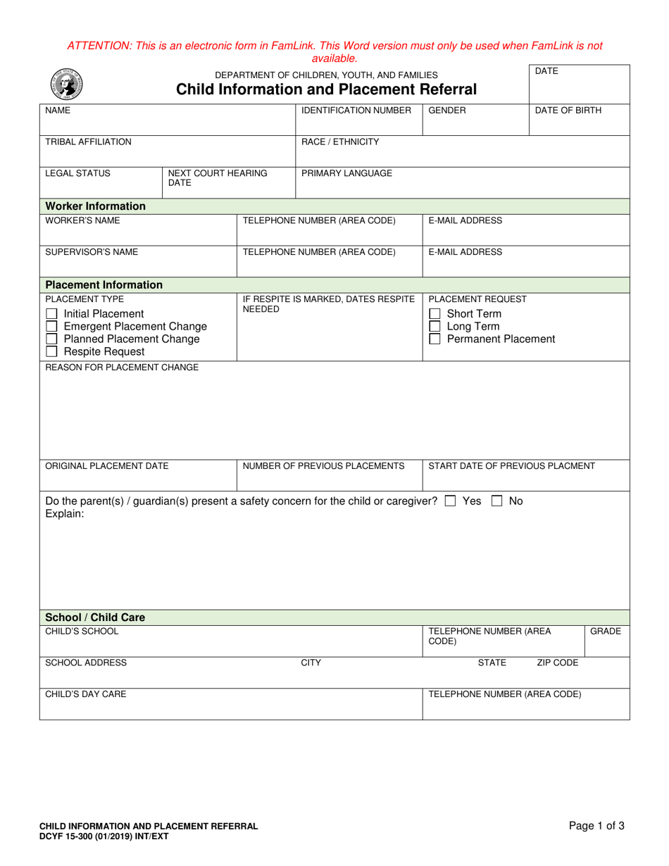 DCYF Form 15-300 - Fill Out, Sign Online and Download Fillable PDF ...