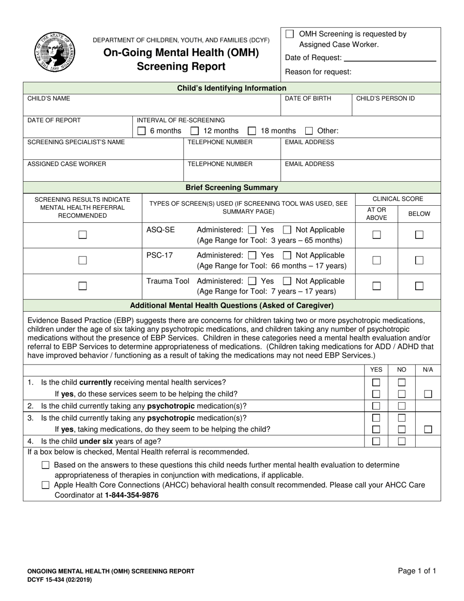 DCYF Form 15-434 - Fill Out, Sign Online and Download Fillable PDF ...