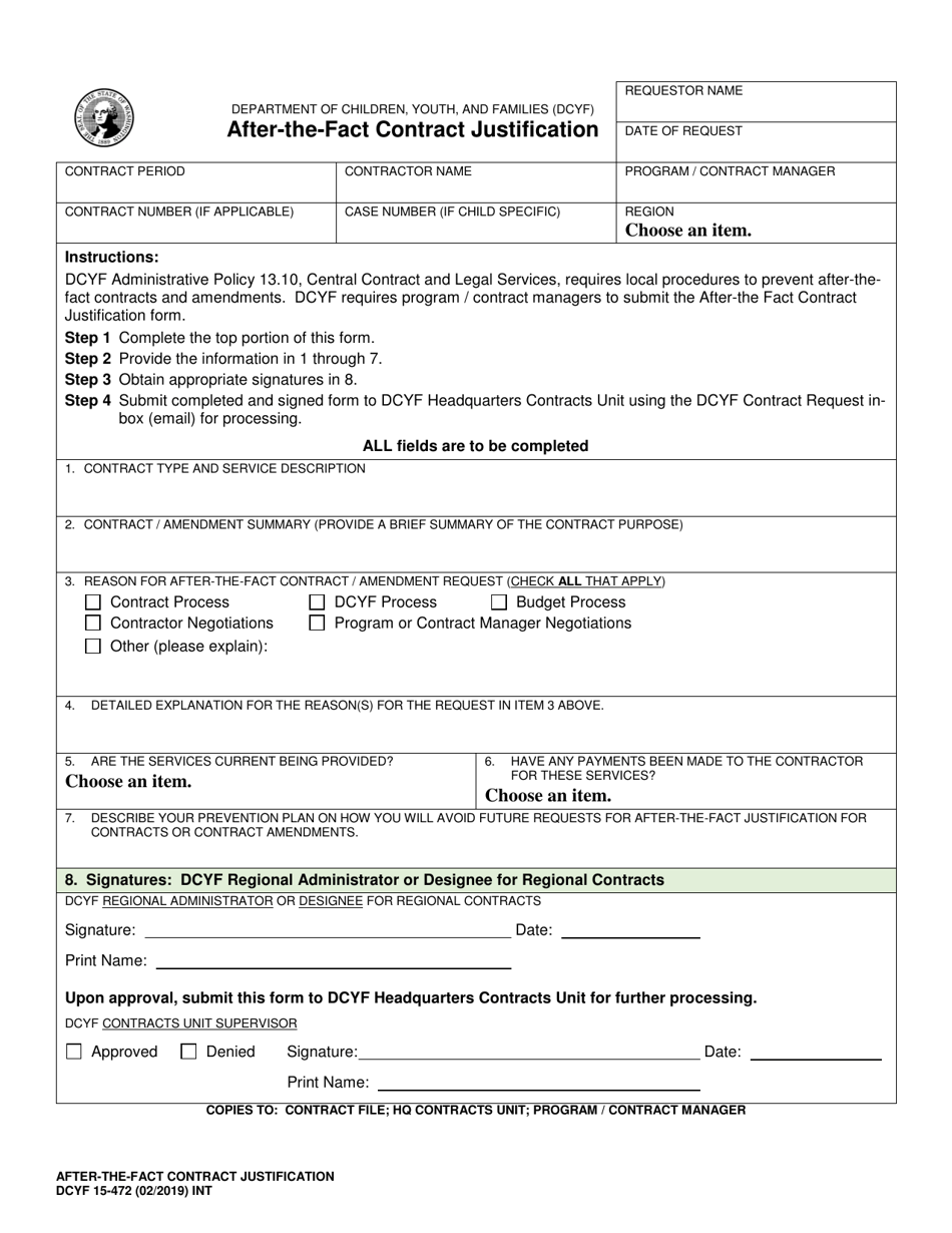 DCYF Form 15-472 - Fill Out, Sign Online and Download Fillable PDF ...