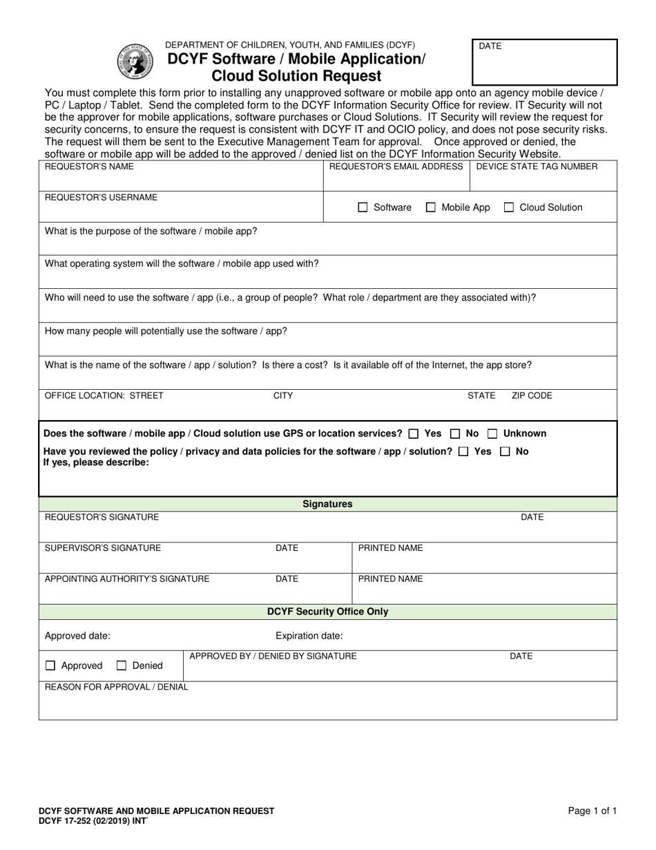 DCYF Form 17-252 - Fill Out, Sign Online and Download Fillable PDF ...