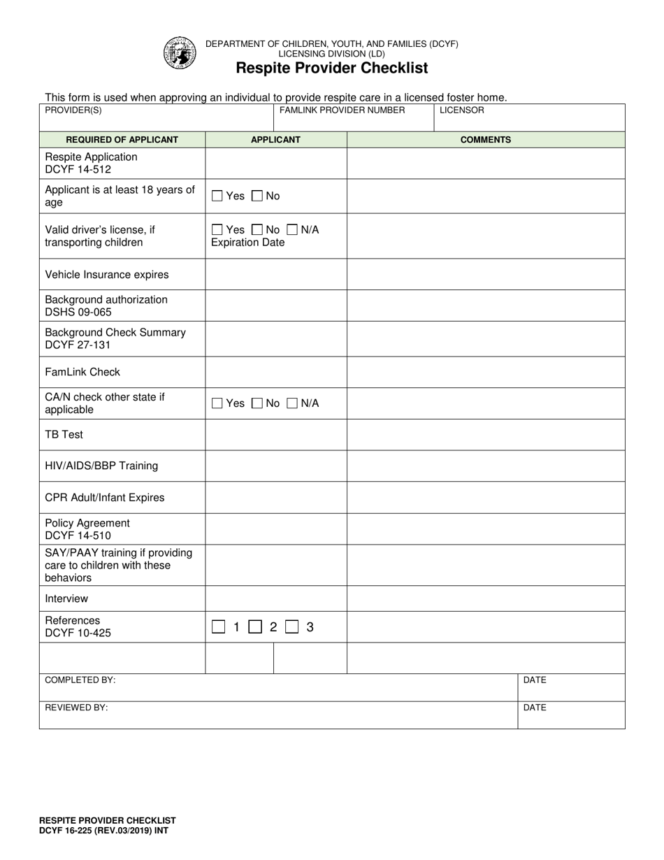 DCYF Form 16-225 - Fill Out, Sign Online and Download Fillable PDF ...