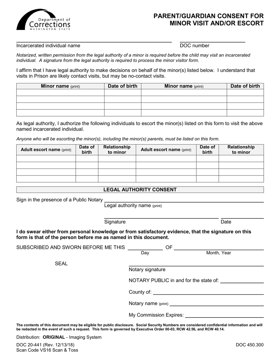 Form DOC20-441 Download Printable PDF or Fill Online Parent/Guardian ...