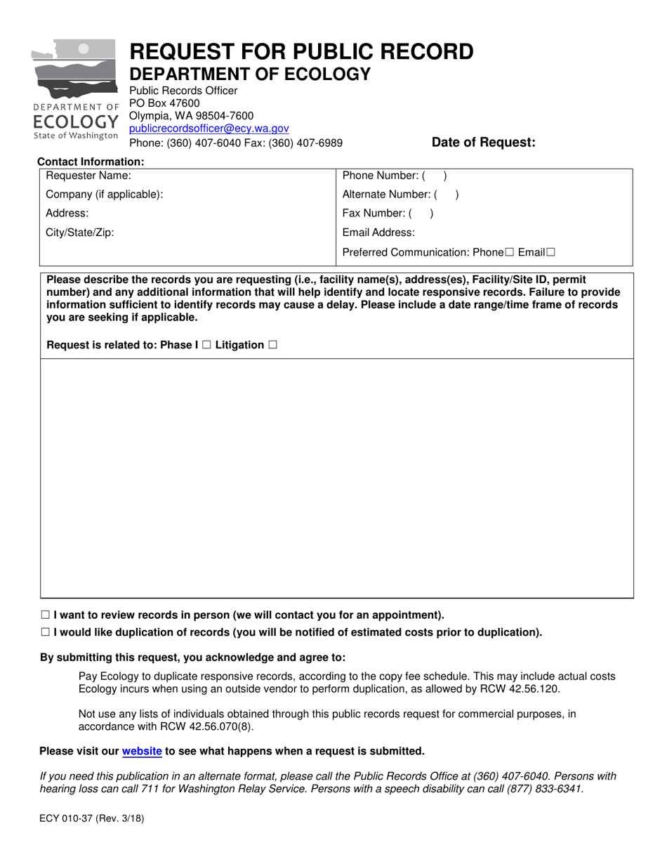 Form ECY010-37 - Fill Out, Sign Online and Download Printable PDF ...