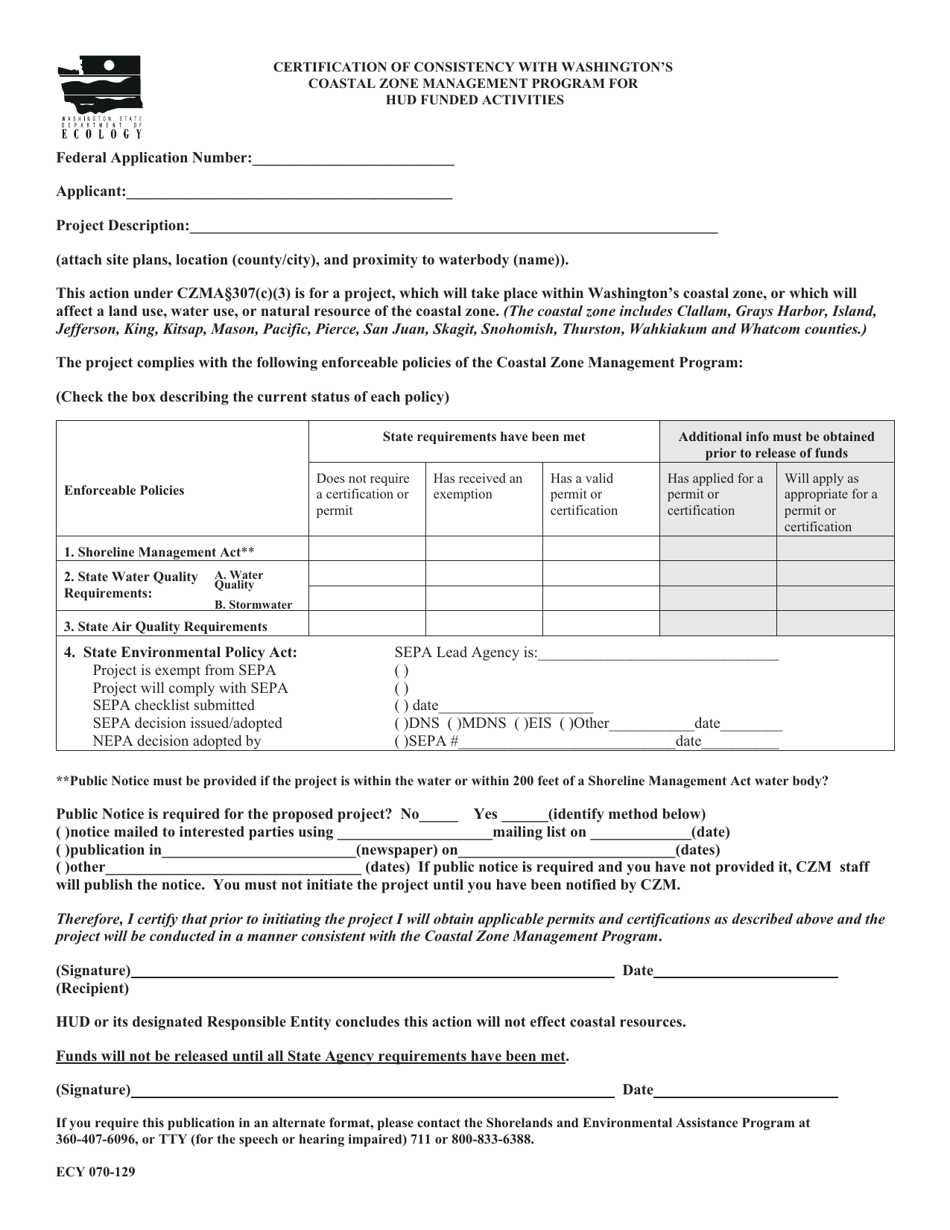 Form ECY070-129 - Fill Out, Sign Online and Download Printable PDF ...