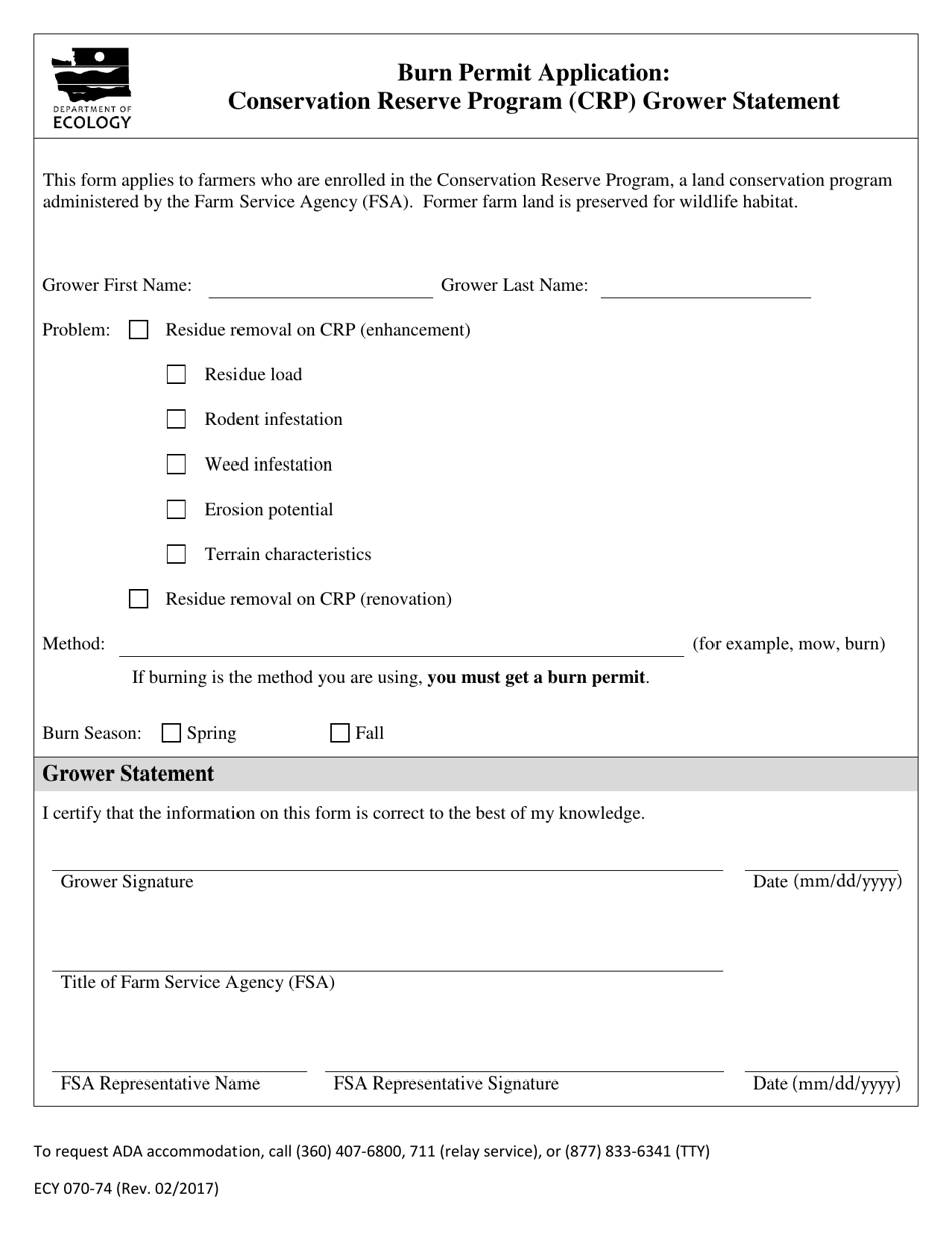 Form ECY070-74 - Fill Out, Sign Online and Download Fillable PDF ...