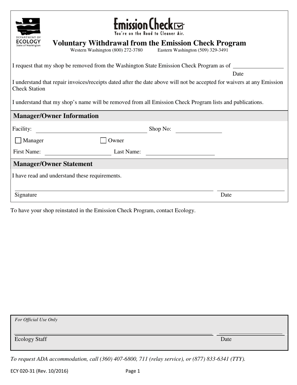 Form ECY020-31 - Fill Out, Sign Online and Download Printable PDF ...