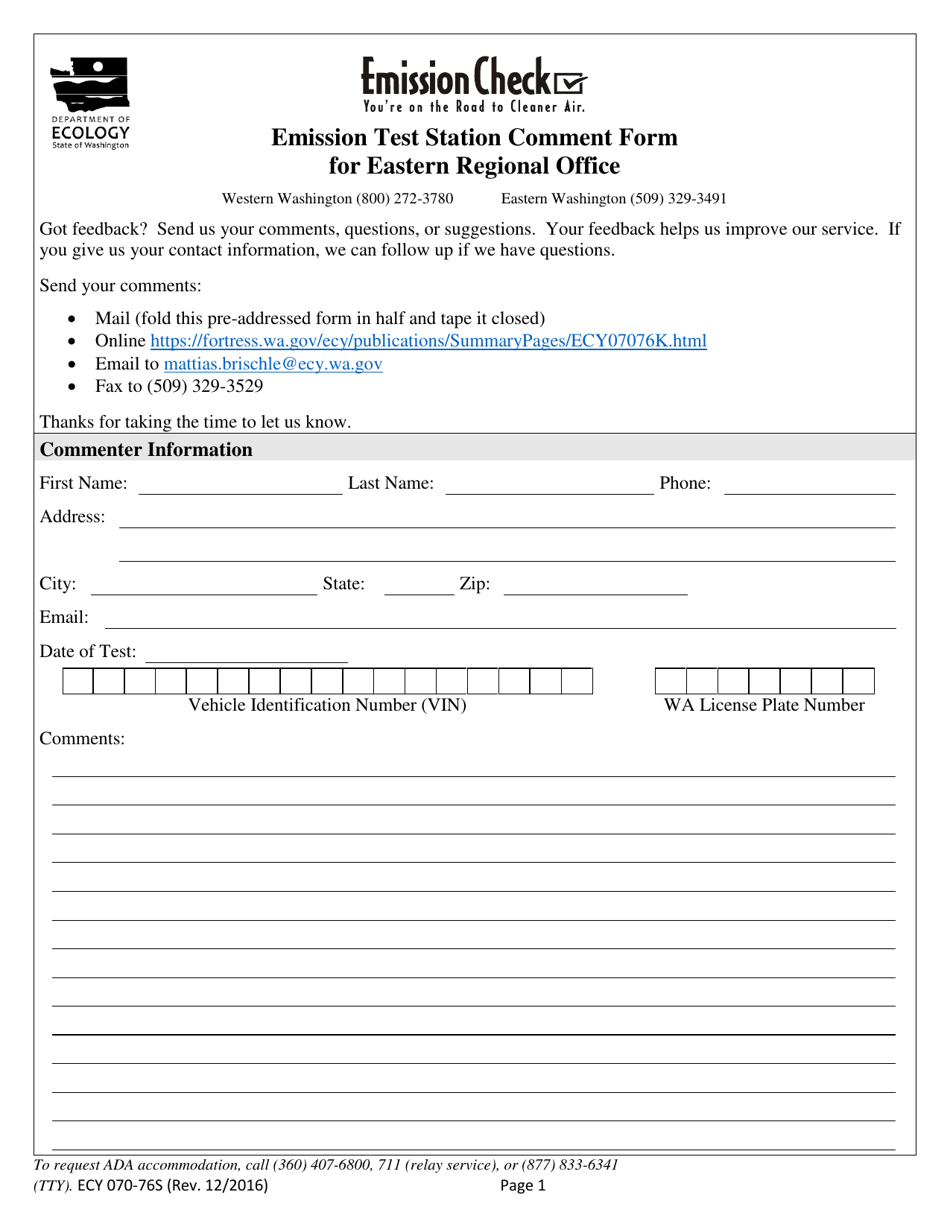 Form ECY070-76S - Fill Out, Sign Online and Download Fillable PDF ...
