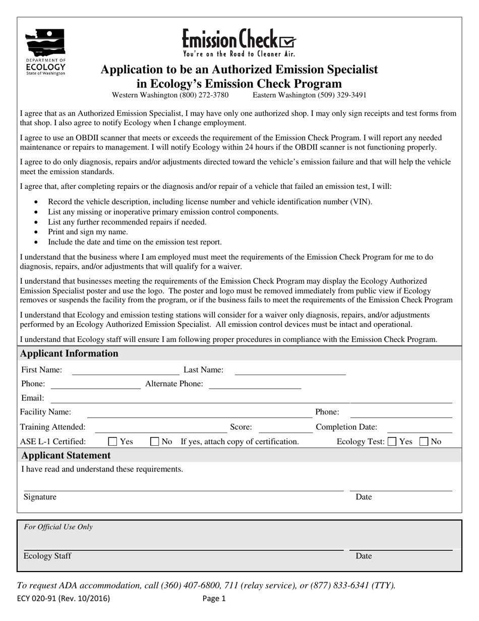 Form ECY020-91 - Fill Out, Sign Online and Download Printable PDF ...