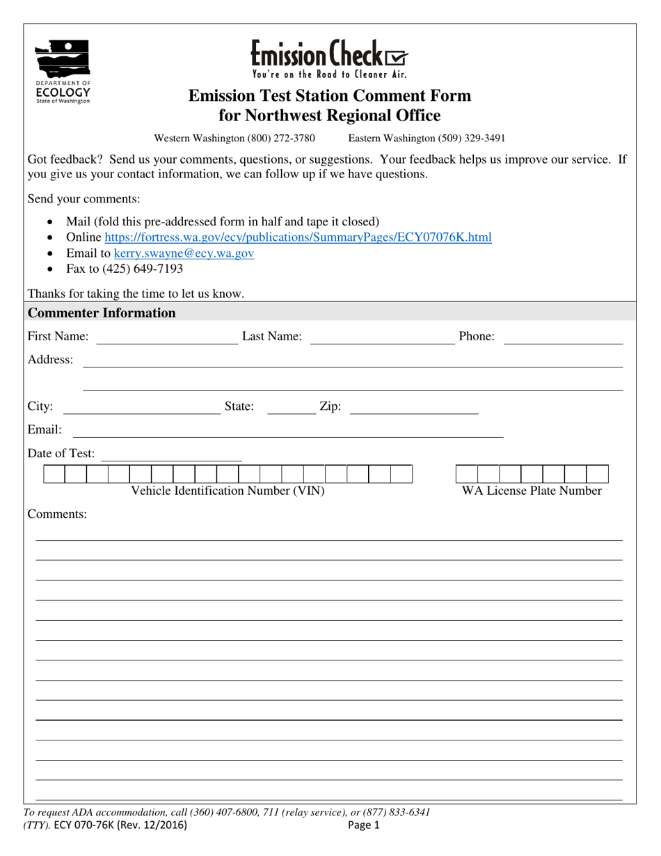 Form ECY070-76K - Fill Out, Sign Online and Download Fillable PDF, Washington | Templateroller