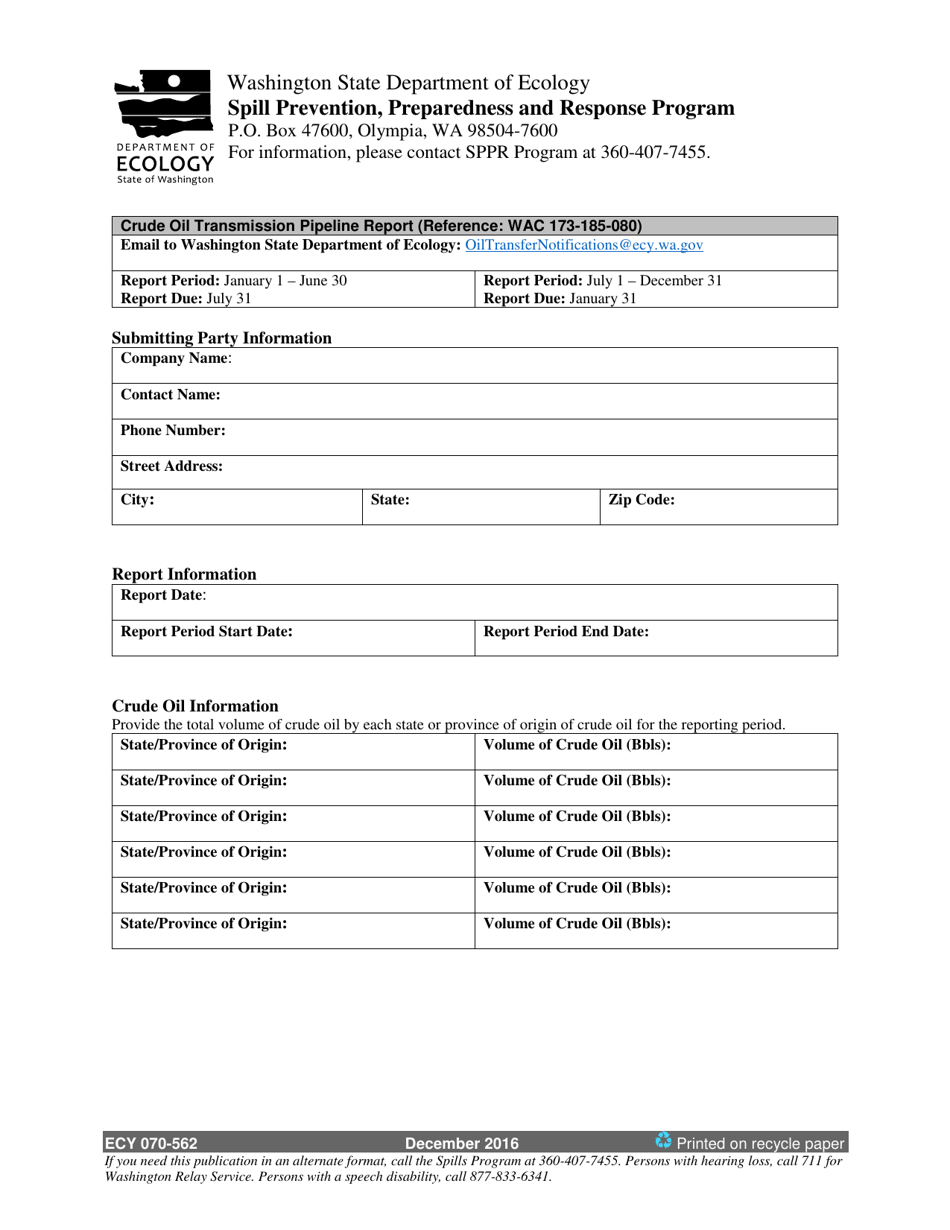Form ECY070-562 Download Printable PDF or Fill Online Crude Oil ...