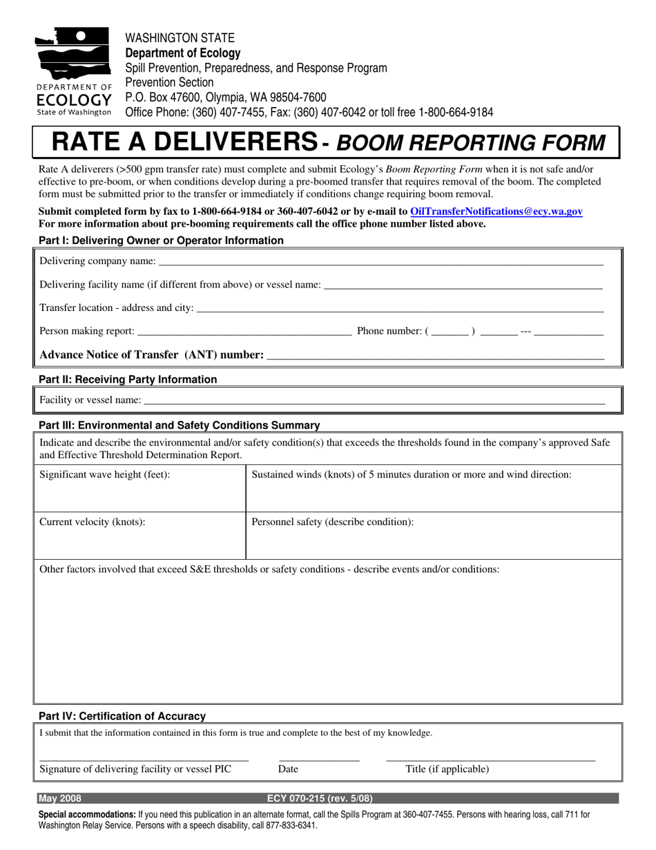 Form ECY070-215 - Fill Out, Sign Online and Download Printable PDF, Washington | Templateroller