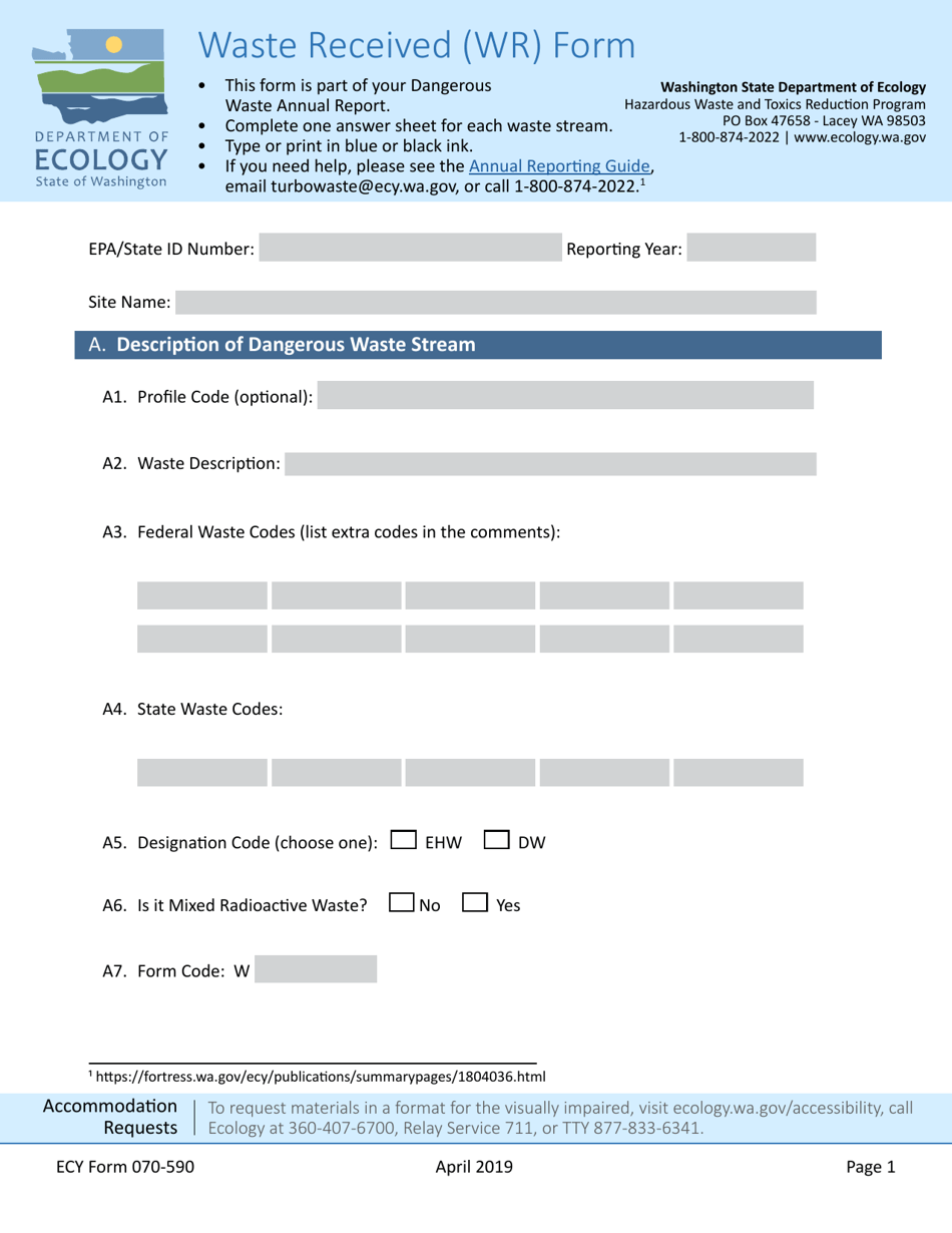 Form ECY070-590 - Fill Out, Sign Online and Download Fillable PDF ...
