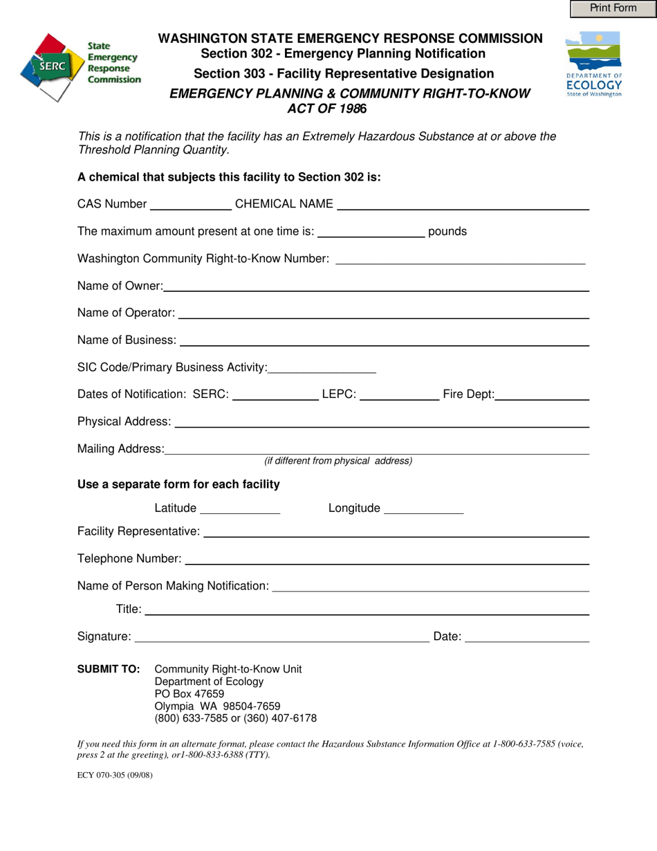 Form ECY070-305 - Fill Out, Sign Online and Download Fillable PDF, Washington | Templateroller