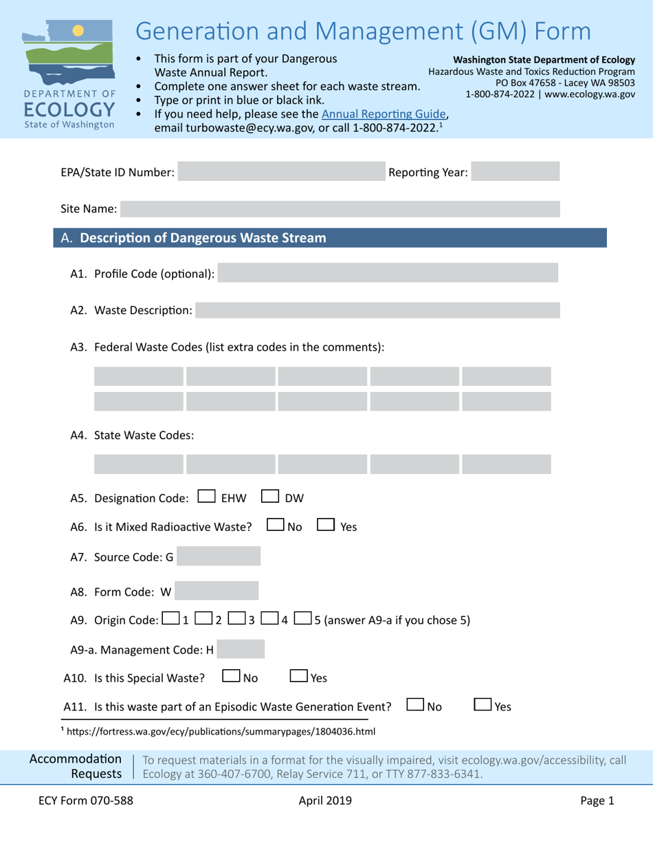 Form ECY070-588 - Fill Out, Sign Online and Download Fillable PDF ...