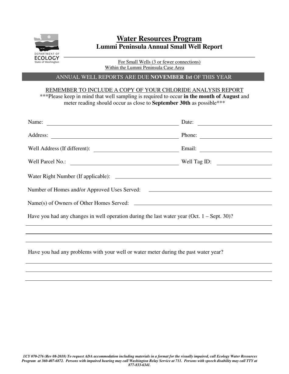 Form ECY070-276 - Fill Out, Sign Online and Download Fillable PDF ...