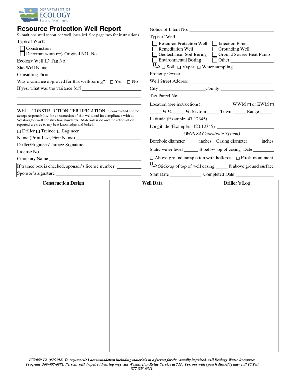 Form ECY050-12 - Fill Out, Sign Online and Download Fillable PDF ...