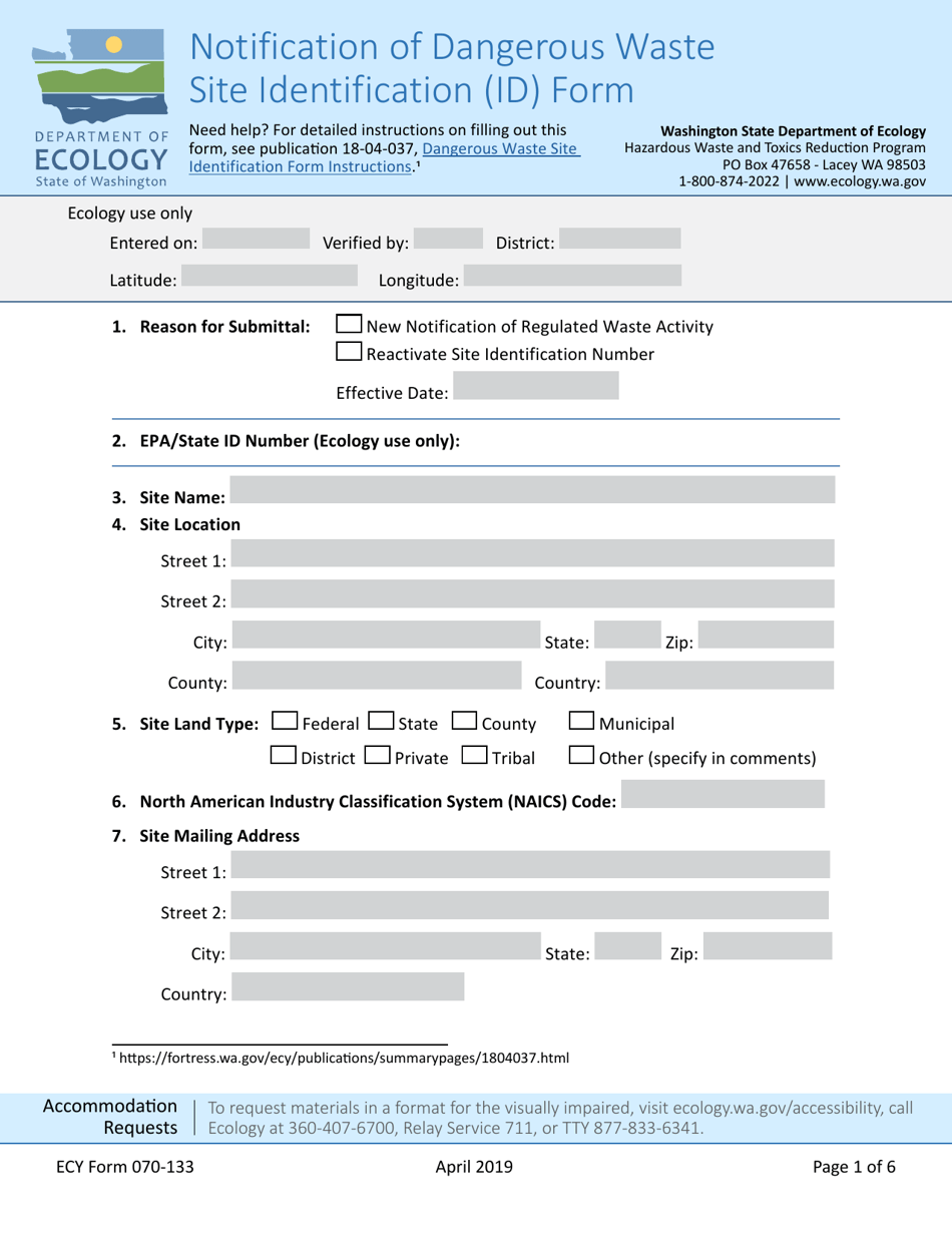 Form ECY070-133 - Fill Out, Sign Online and Download Fillable PDF ...