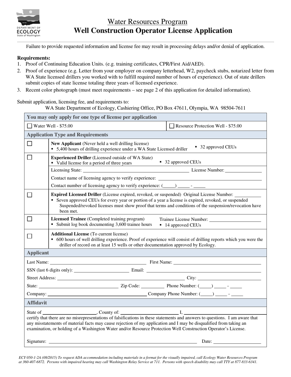 Form ECY050-1-21A - Fill Out, Sign Online and Download Fillable PDF ...