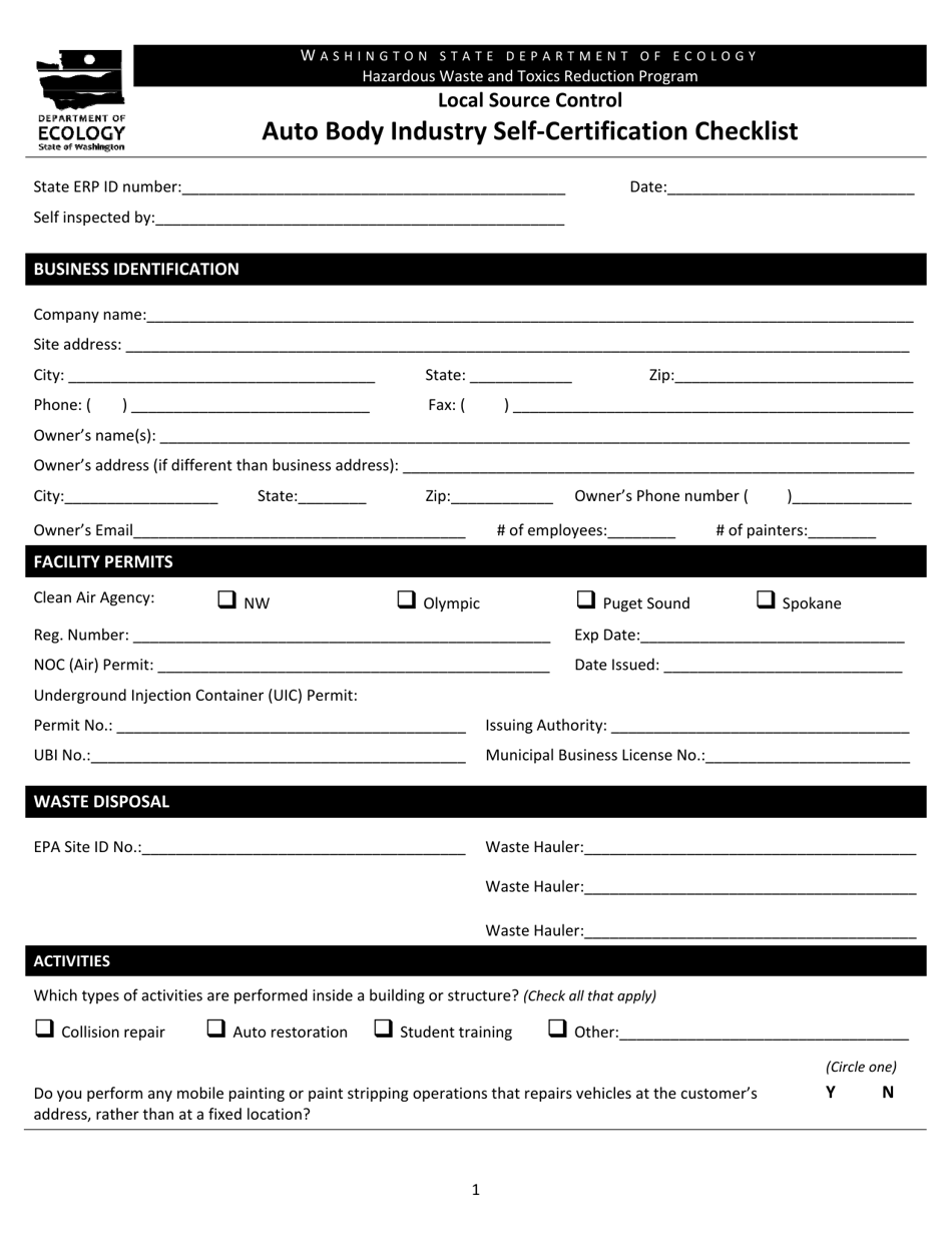 Washington Auto Body Industry Self-certification Checklist - Fill Out ...