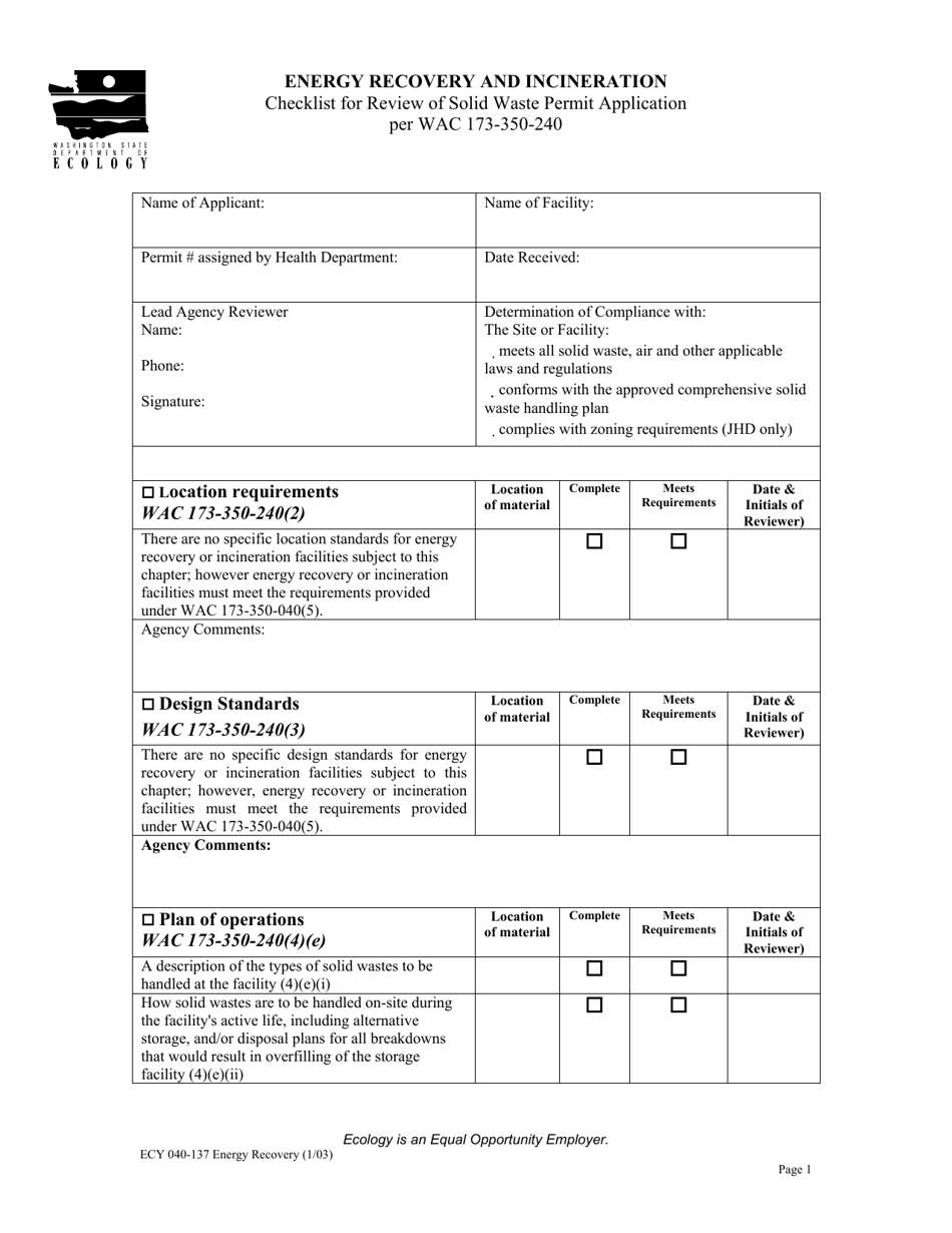Form ECY040-137 - Fill Out, Sign Online and Download Printable PDF ...