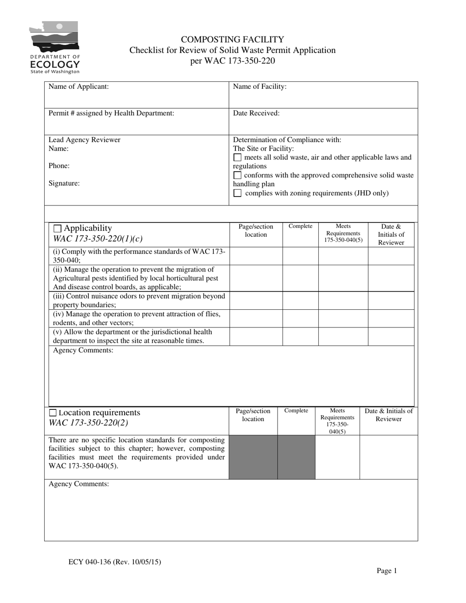 Form ECY040-136 - Fill Out, Sign Online and Download Fillable PDF ...
